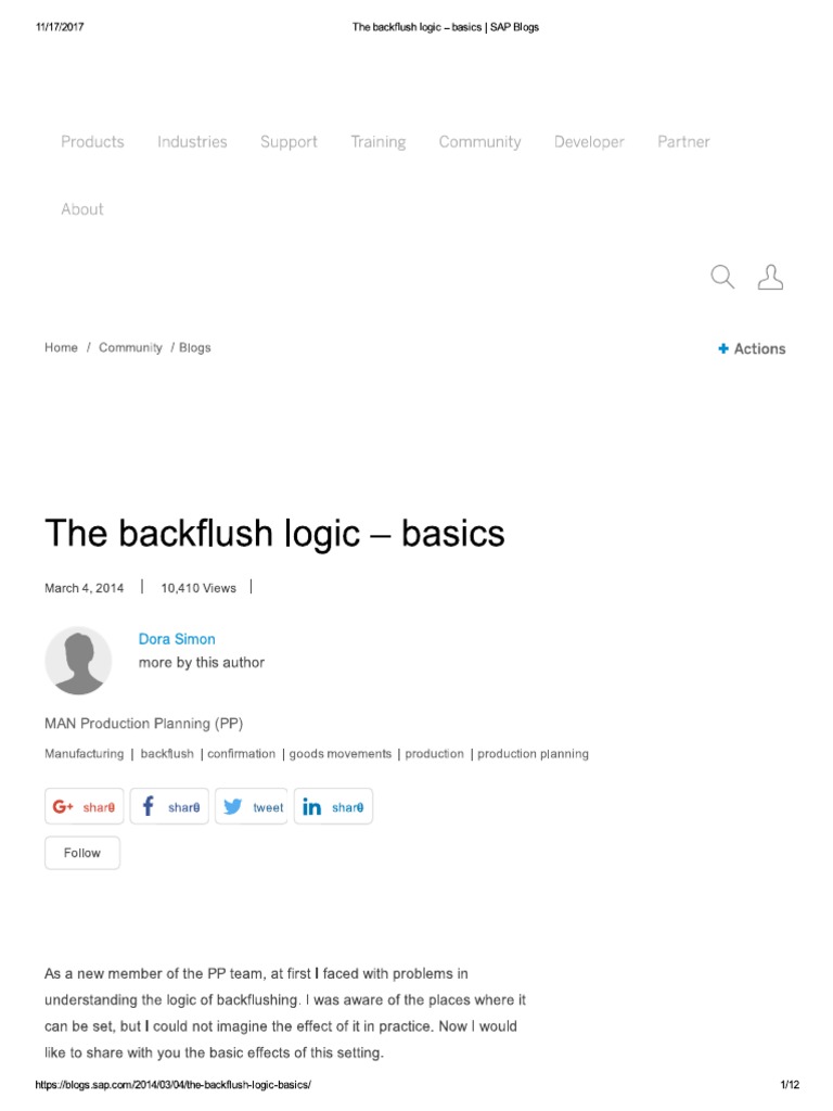 The Backflush Logic - Basics SAP Blogs PDF | PDF