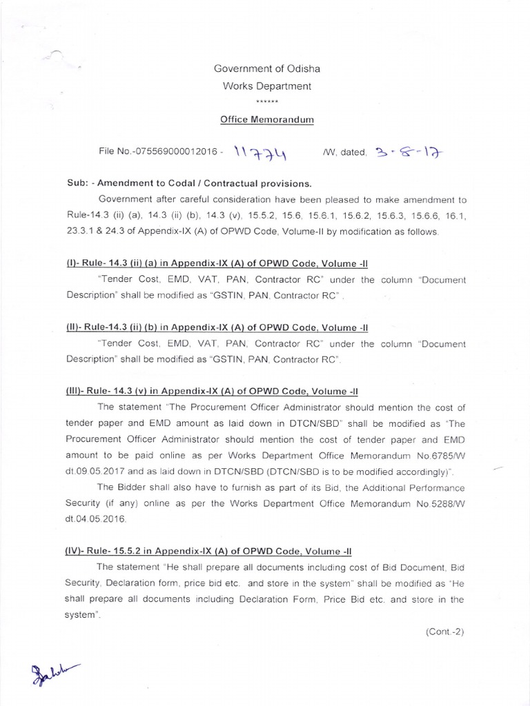 Odisha PWD Amendment To Codal Contractual Provisions GST | PDF ...