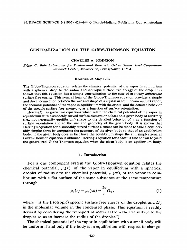 Generalization of The Gibbs-Thomson Equation | PDF | Chemical ...