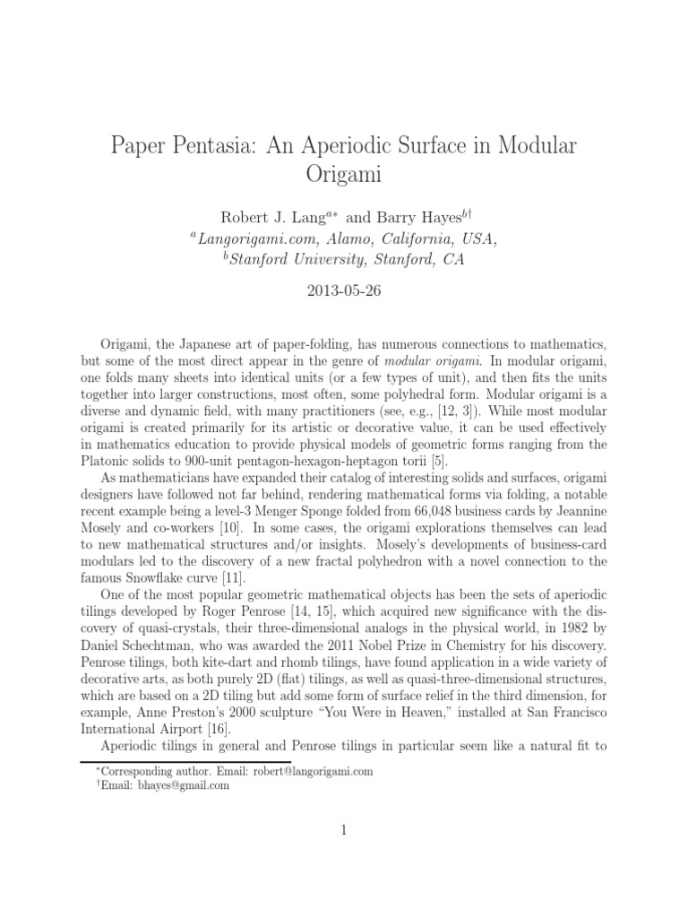 Paper Pentasia: An Aperiodic Surface in Modular Origami: Stanford ...