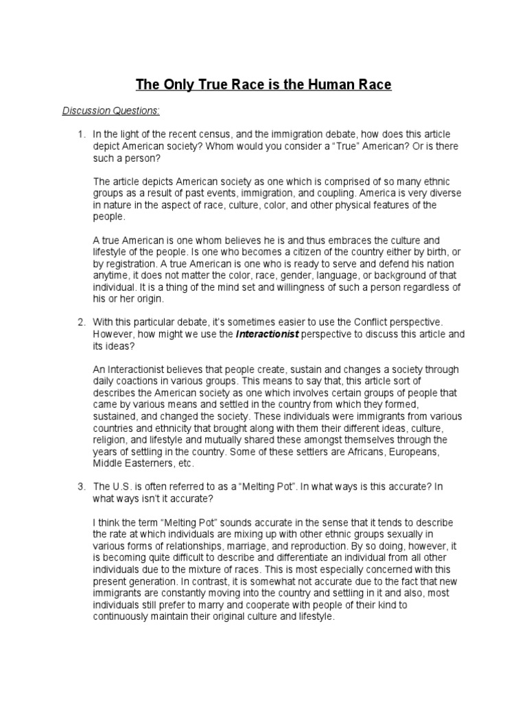 The Only True Race Is The Human Race | PDF | Race (Human Categorization ...