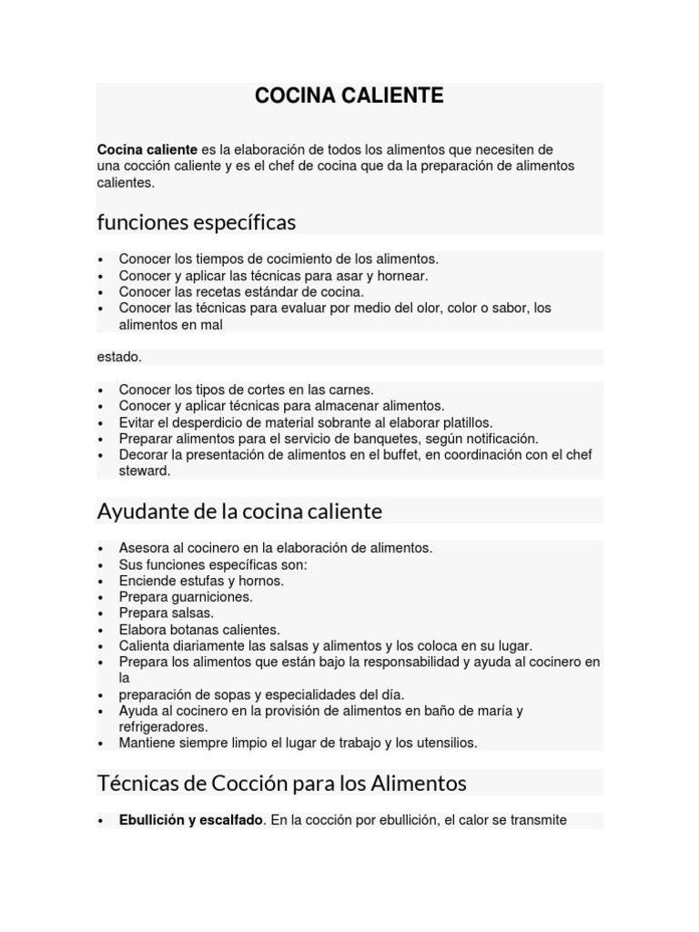Funciones de la Cocina Caliente | PDF | Estofado | Cocinando
