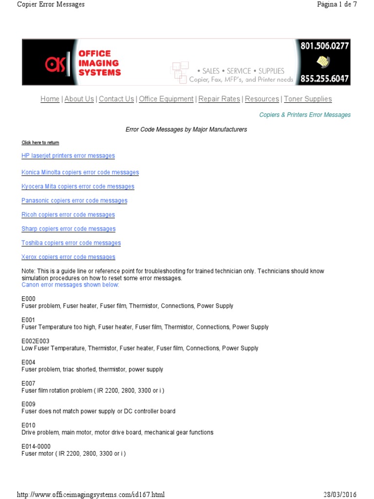 Codigos de Error Canon | PDF | Printer (Computing) | Photocopier