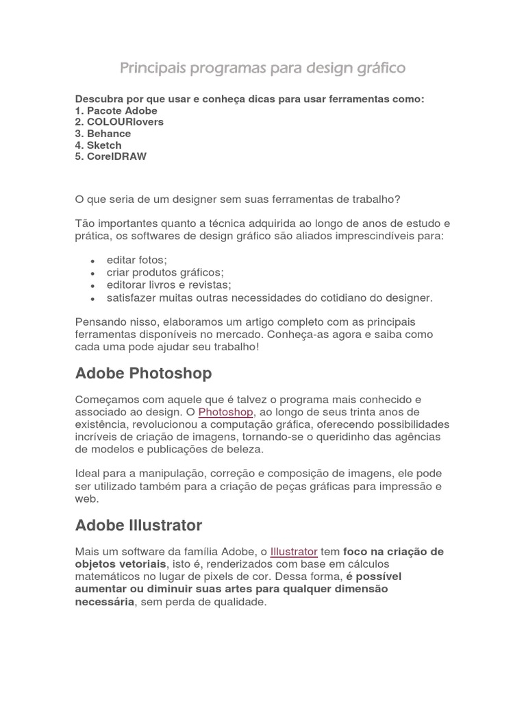 Principais Programas para Design Gráfico PDF | PDF | Adobe Photoshop ...