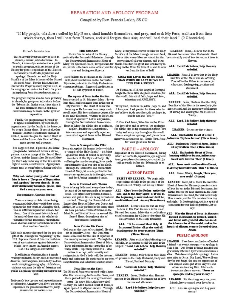 Reparation and Apology Program - A Catholic Holy Hour | PDF | Rosary ...