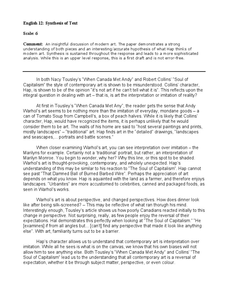 English 12 and First People - Essay Samples | PDF | Andy Warhol | First ...