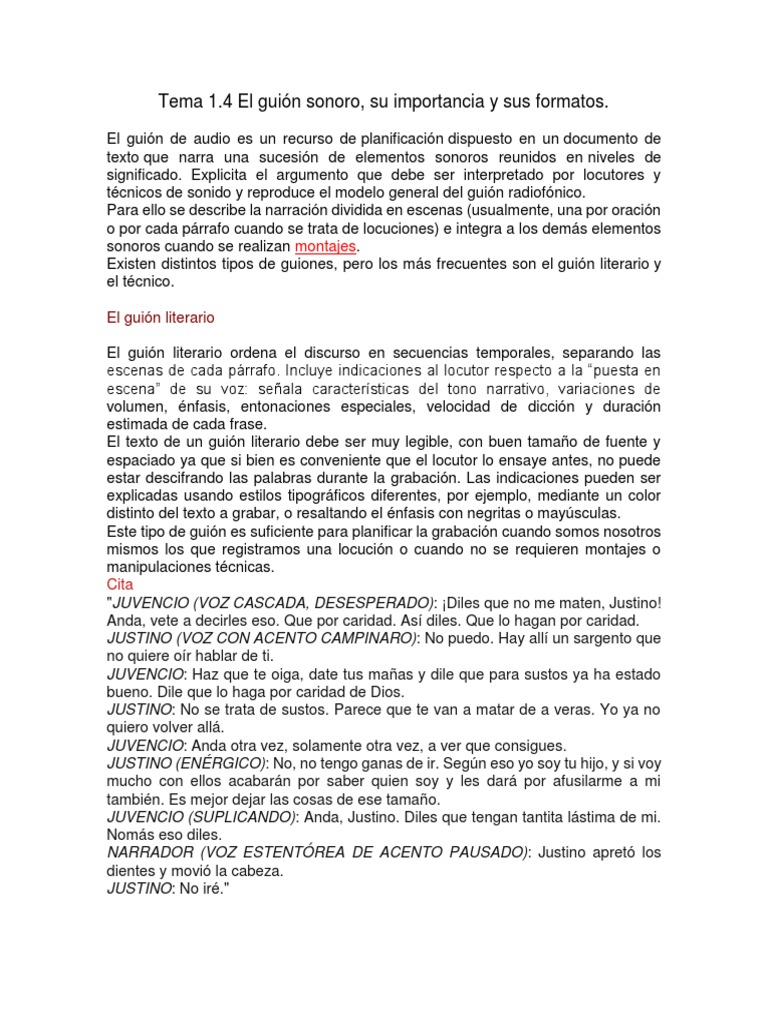 Tema 1.4 El Guión y Sus Formatos | Radio | Ocio
