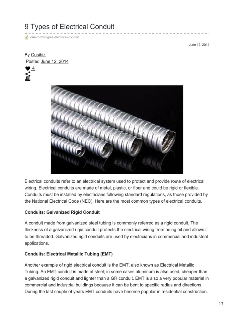 Types of Electrical Conduit | PDF | Building | Electricity