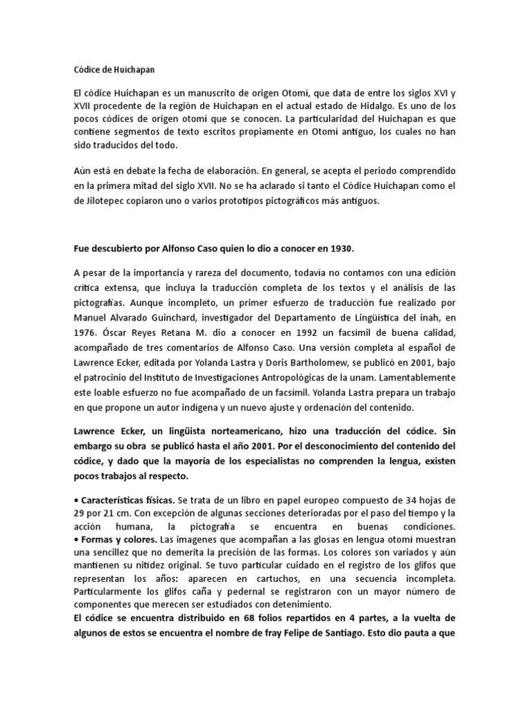 Códice de Huichapan II | PDF | Códice | Traducciones