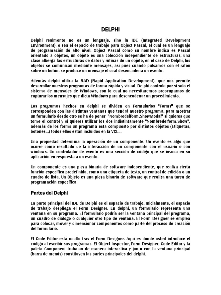Apuntes Delphi | PDF | Objeto (informática) | Lenguaje de programación