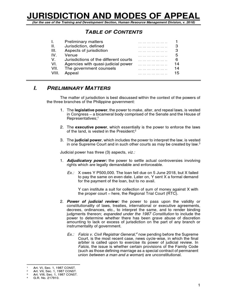 Jurisdiction and Modes of Appeal | PDF | Separation Of Powers Under The ...
