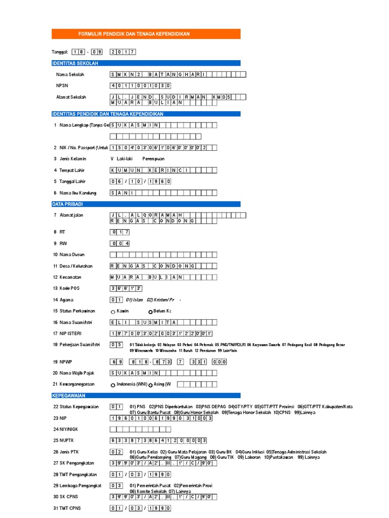 Formulir Tenaga Pendidik | PDF