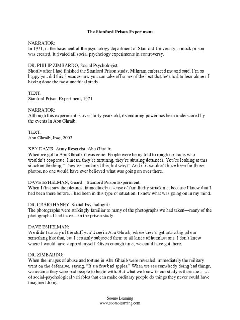 Stanford Prison Experiment Transcript | PDF | Violence | Prison