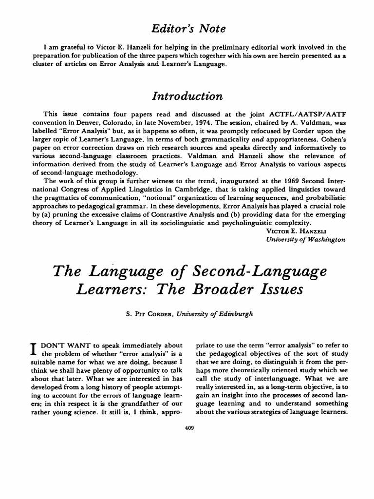 The Language Of Second Language Learners The Broader Issues Pdf Second Language Language