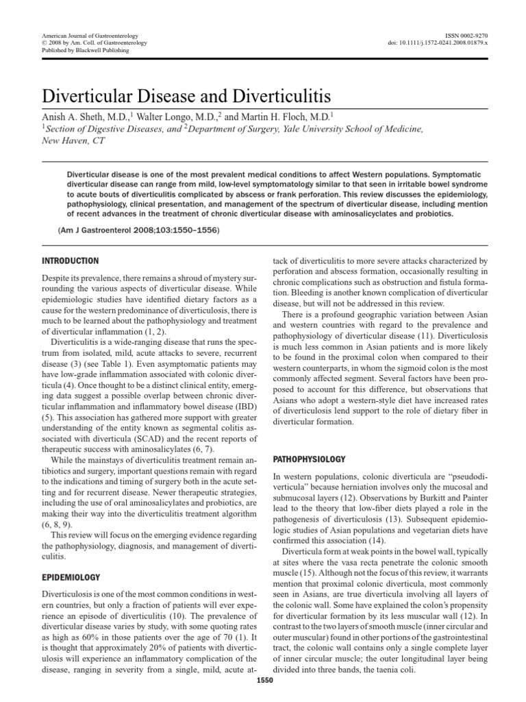 Understanding the Spectrum of Diverticular Disease: A Review of Epidemiology, Pathophysiology ...