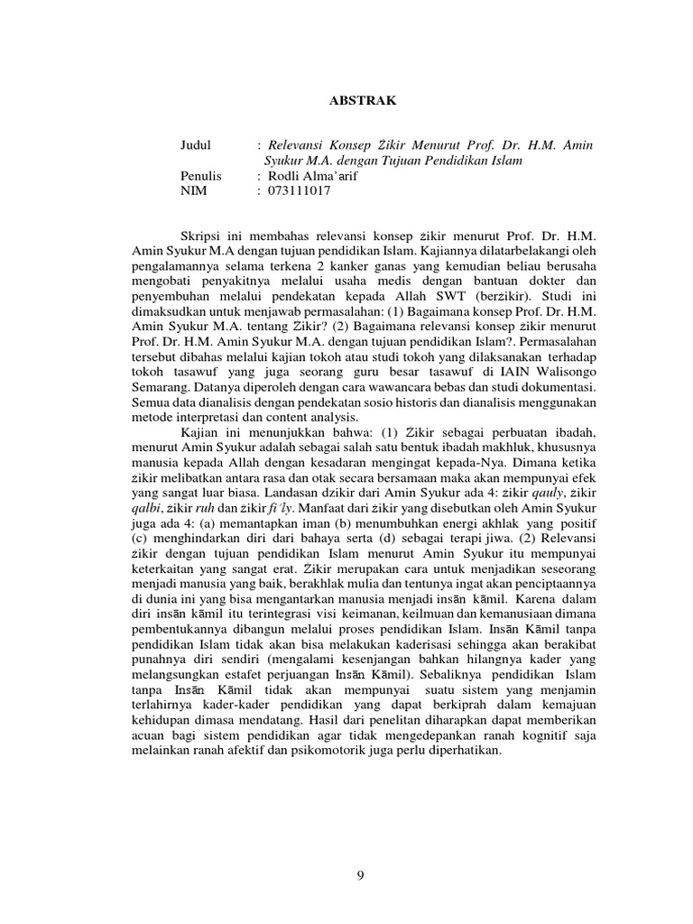 Relevansi Konsep Zikir Menurut Prof DR H M. AMIN SYUKUR M.A Dengan ...