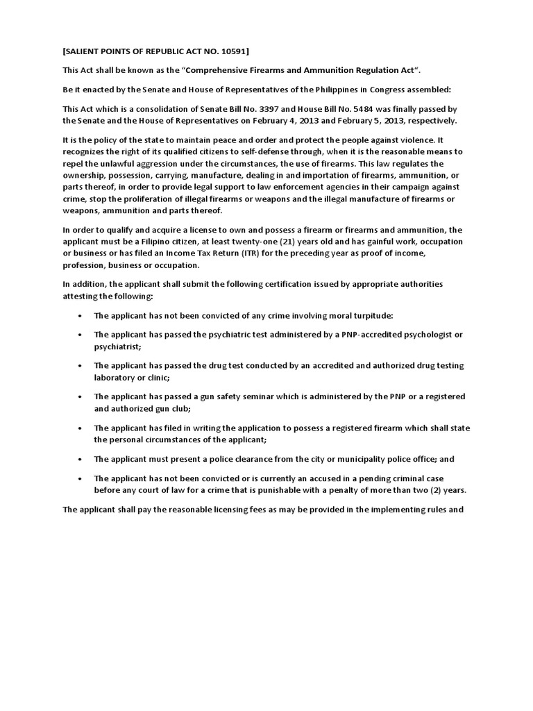 Salient Points of Republic Act No. 10591 | PDF | Gun | Overview Of Gun ...