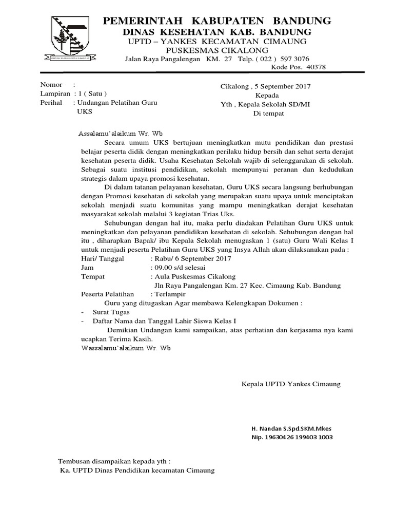 Undangan Pelatihan Guru Uks | PDF