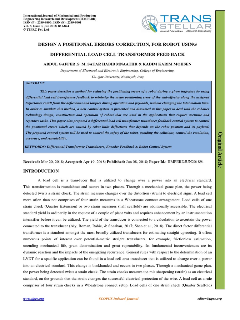 Design A Positional Errors Correction, For Robot Using Differential Load Cell Transformer Feed ...