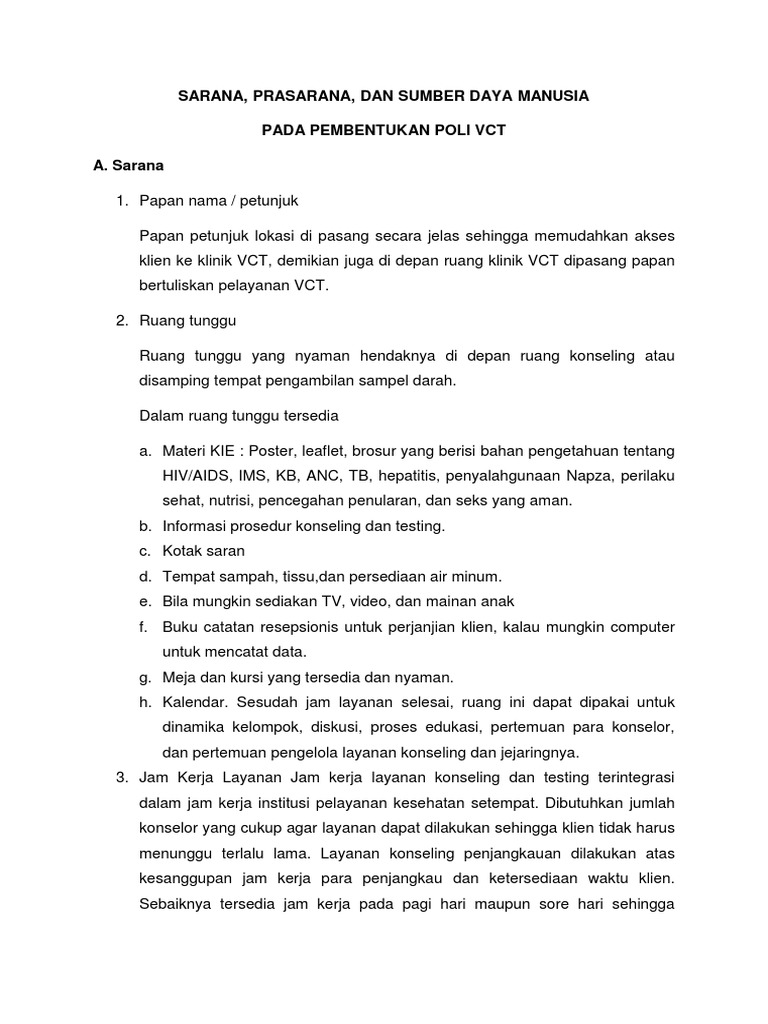 Sarana, Prasarana, Dan Sumber Daya Manusia Pada Pembentukan Poli VCT A ...