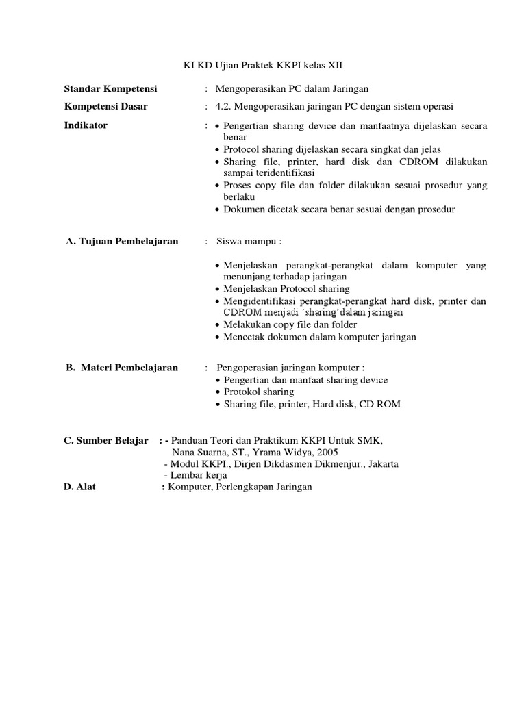 KI KD Ujian Praktek KKPI Kelas XII | PDF | Komputer