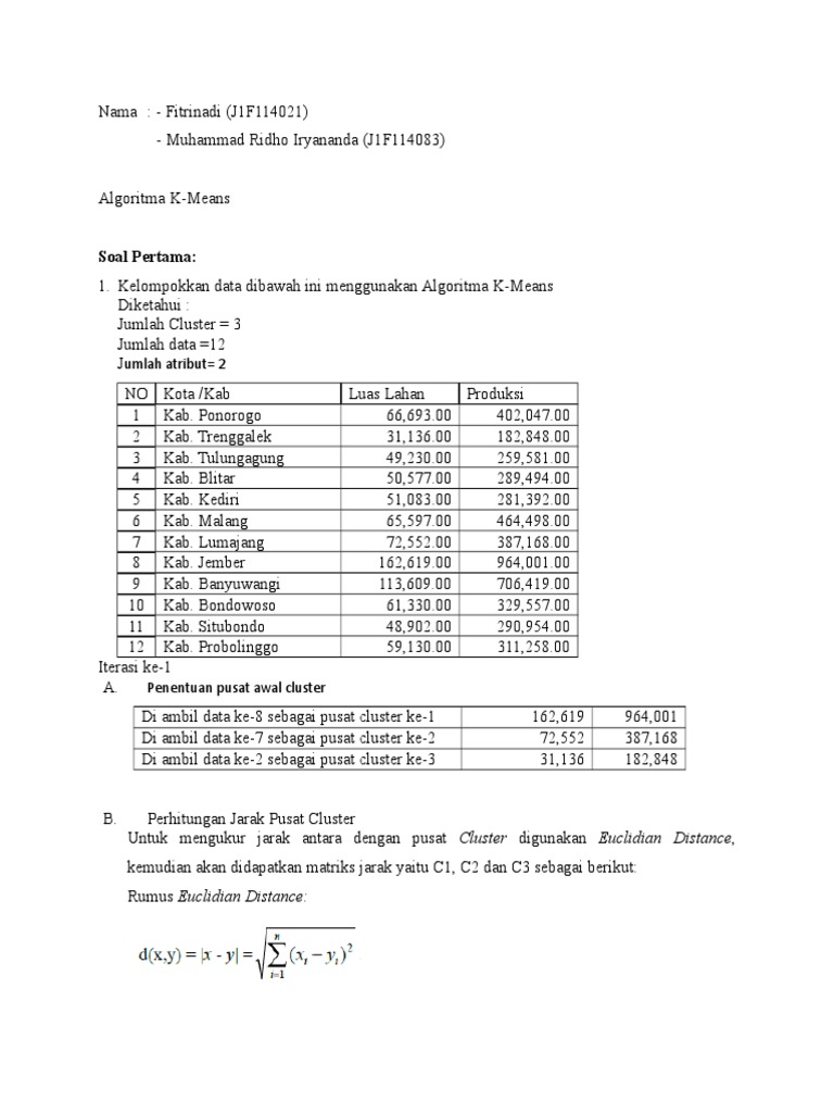 Contoh Soal Dan Jawaban (K-Means) | PDF