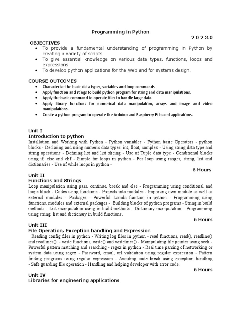 Programming In Python Syllabus Download Free Pdf Python Programming Language Control Flow