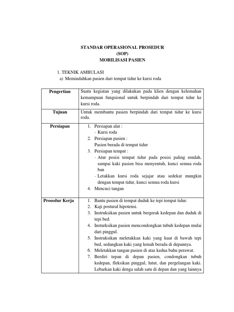 Sop (Mobilisasi) | PDF
