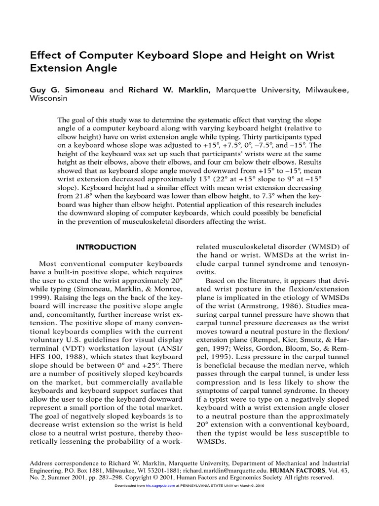 Keyboard Angle For Ergonomic | PDF | Elbow | Anatomical Terms Of Motion