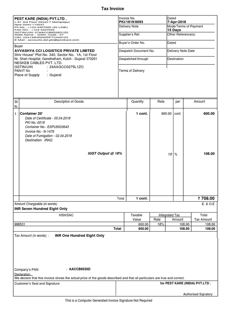 93 AVVASHYA | Invoice | Taxes