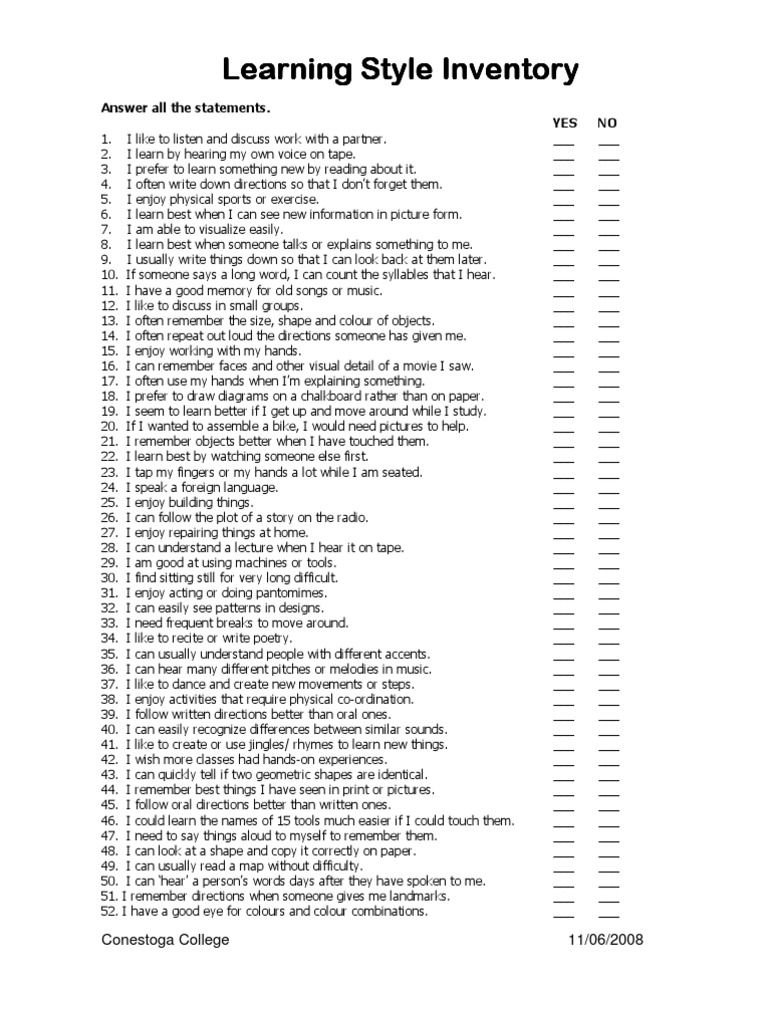 Learning Style Inventory | PDF | Learning Styles | Educational Psychology