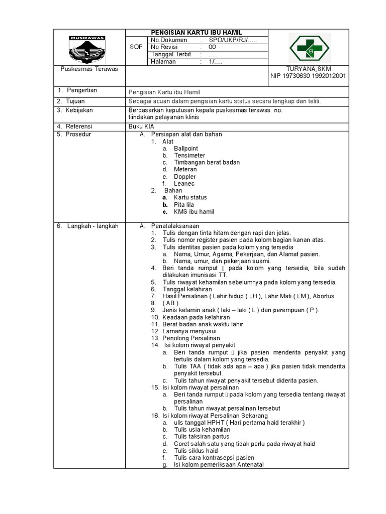 Sop Pengisian Kartu IBU HAMIL | PDF
