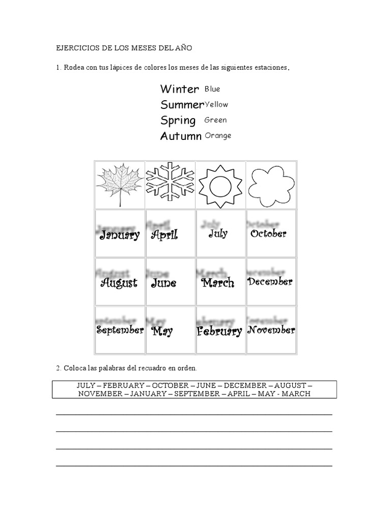 Ejercicios de Los Meses Del Año