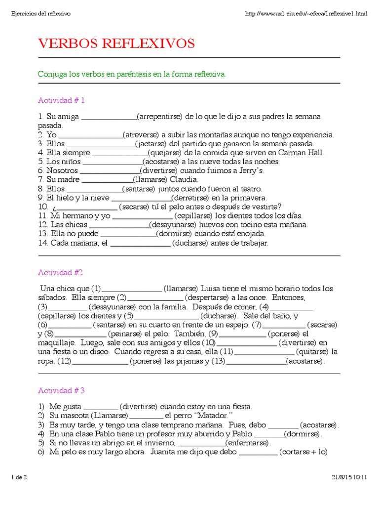 Ejercicios de Verbos Reflexivos en Español | PDF | Ocio