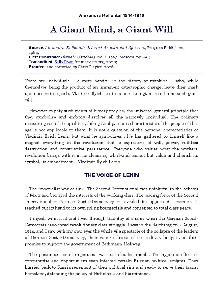 A Giant Mind, A Giant Will | PDF | Vladimir Lenin | Far Left Politics