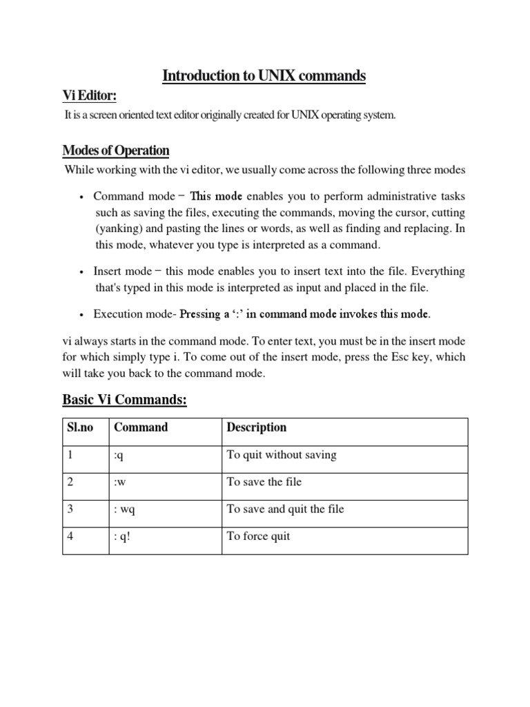 Essential UNIX Vi Editor Commands | PDF | Filename | Computer File
