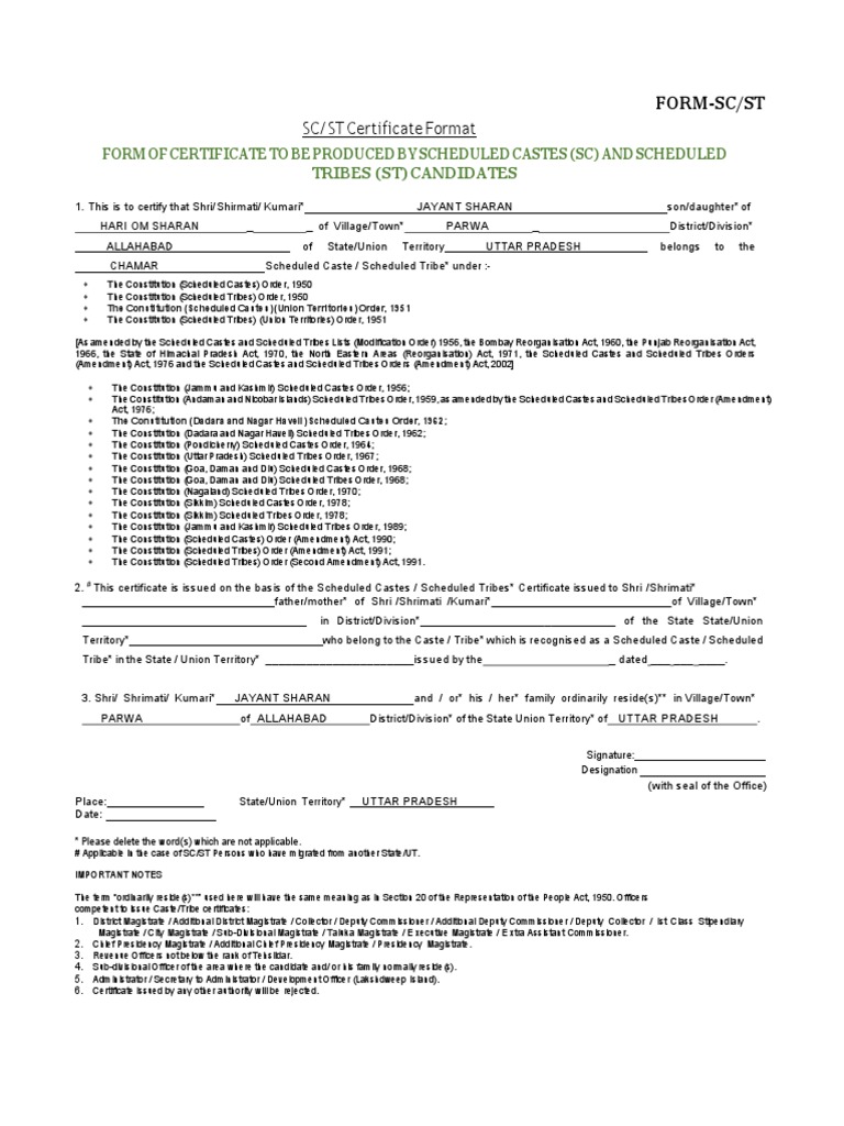 Caste Certificate | PDF | Magistrate | Government Of India