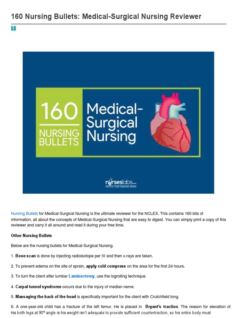 Medical Surgical Bullet | PDF | Glaucoma | Pain