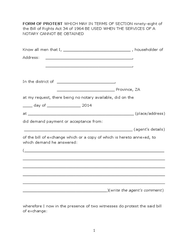 Form of Protest Which May in Terms of Section Ninety-Eight of | PDF