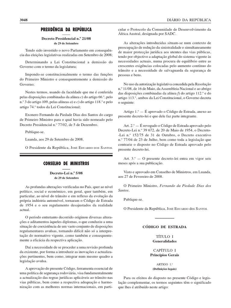 Código de Estrada | PDF | Tráfego | Estatuto