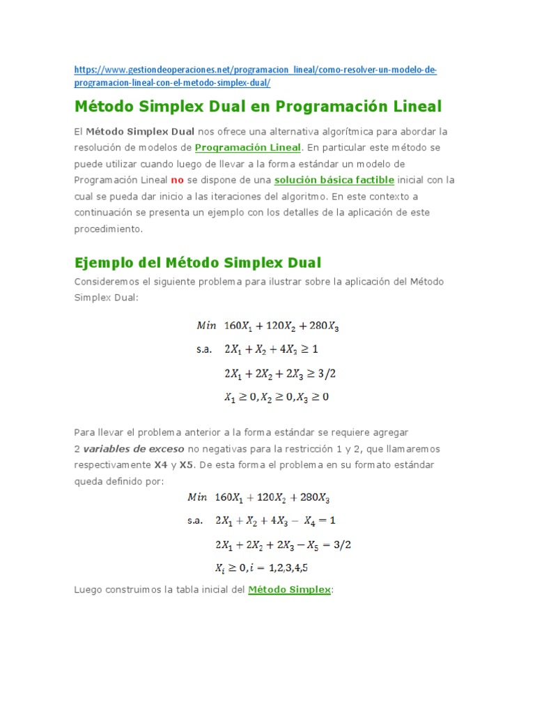 Metodo Simplex Dual | Descargar gratis PDF | Programación lineal | Áreas de informática