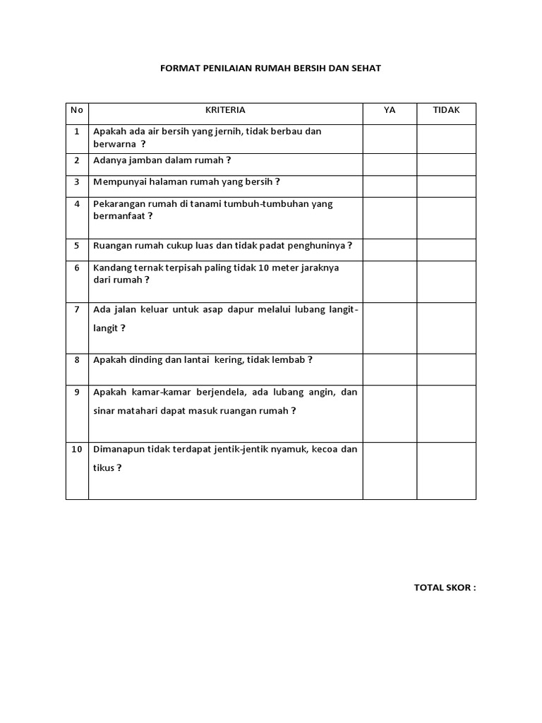 Format Penilaian Rumah Bersih Dan Sehat | PDF