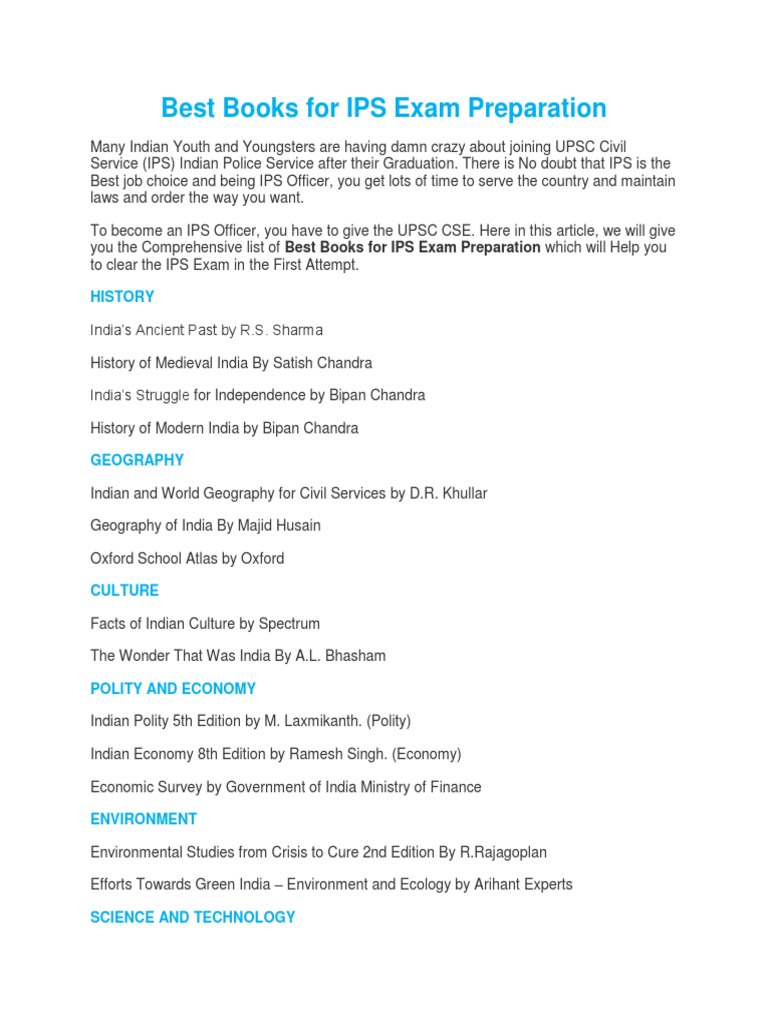 IPS Preparation Best Books Name List | PDF | Religion & Spirituality