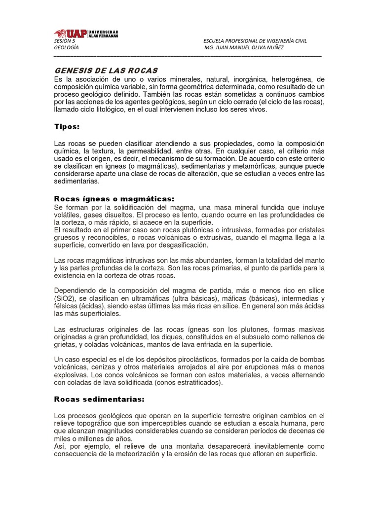 Genesis de Las Rocas | PDF | Roca (geología) | Roca ígnea