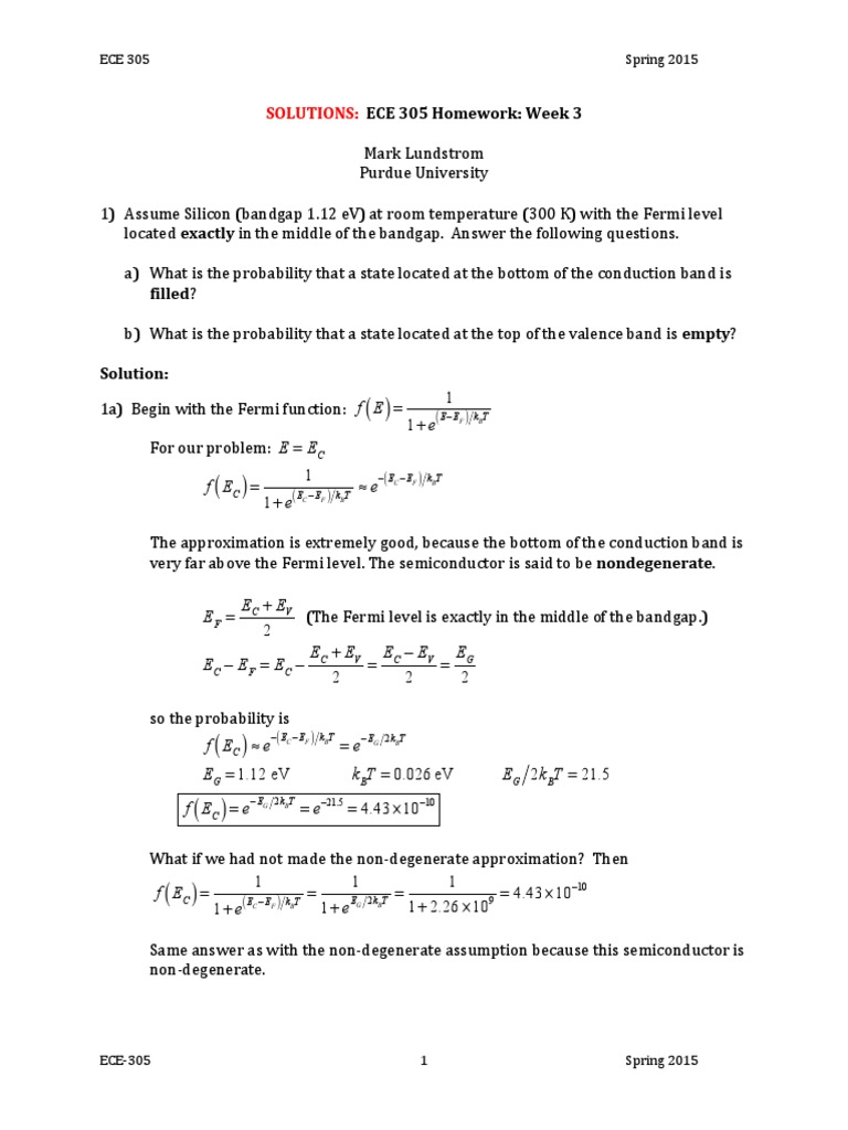 Week3HW S15 Solutions | PDF | Doping (Semiconductor) | Electrical Resistivity And Conductivity
