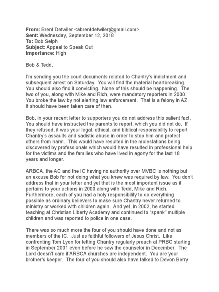 Brent Detwiler Letter To Selph, Tedd Tripp, McKnight and Jensen | PDF ...