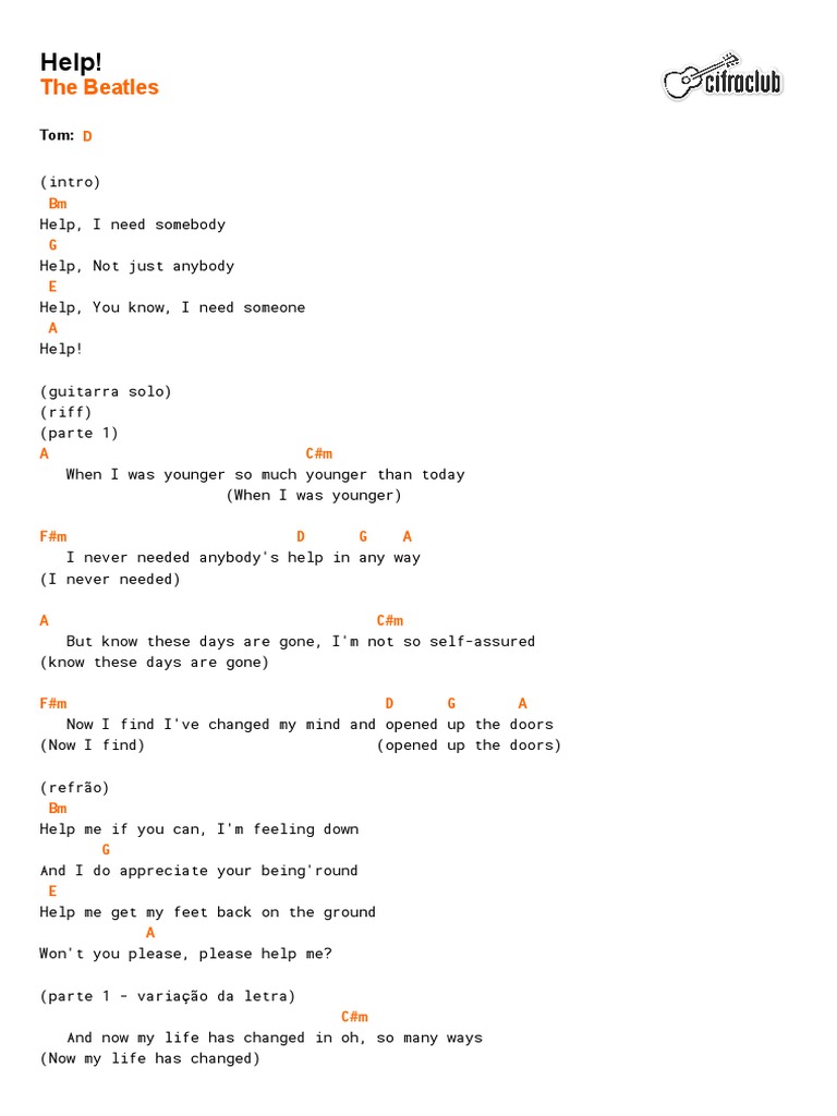 Beatles Guitar Chords: Help! | PDF