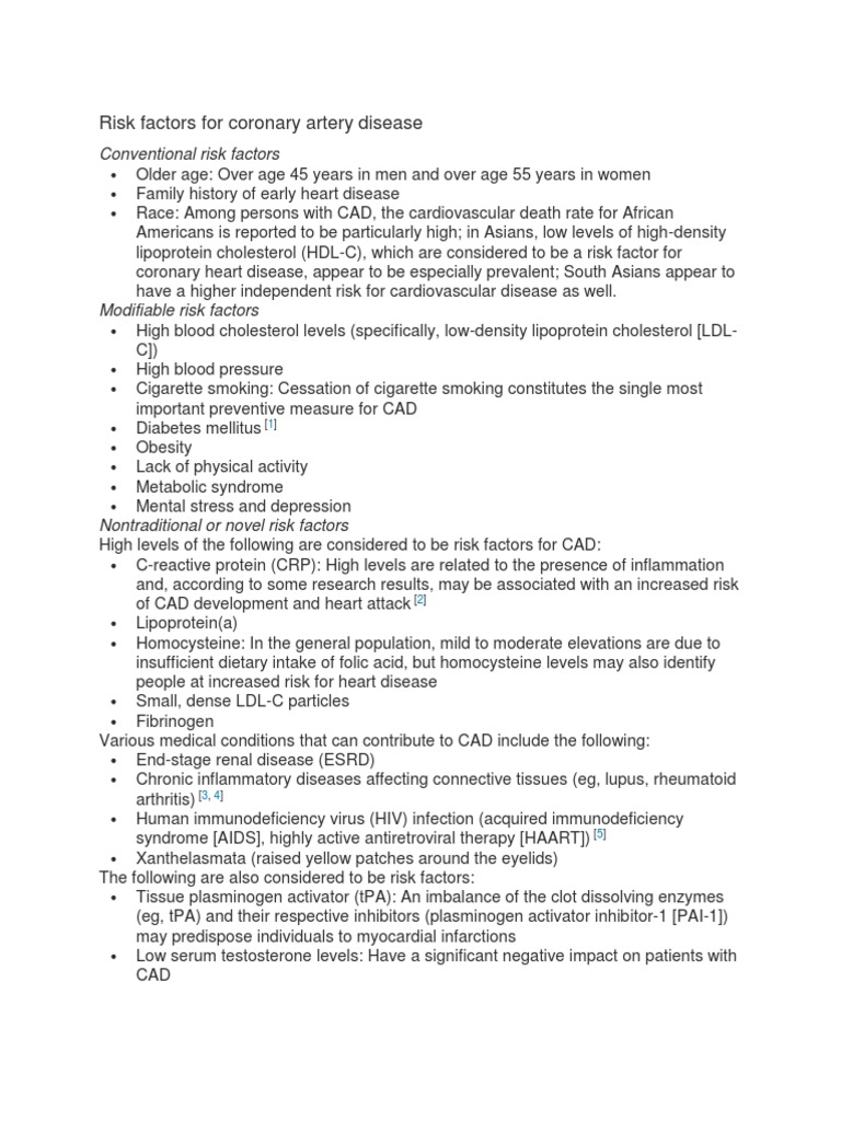 Risk Factors For Coronary Artery Disease | PDF | Coronary Artery ...