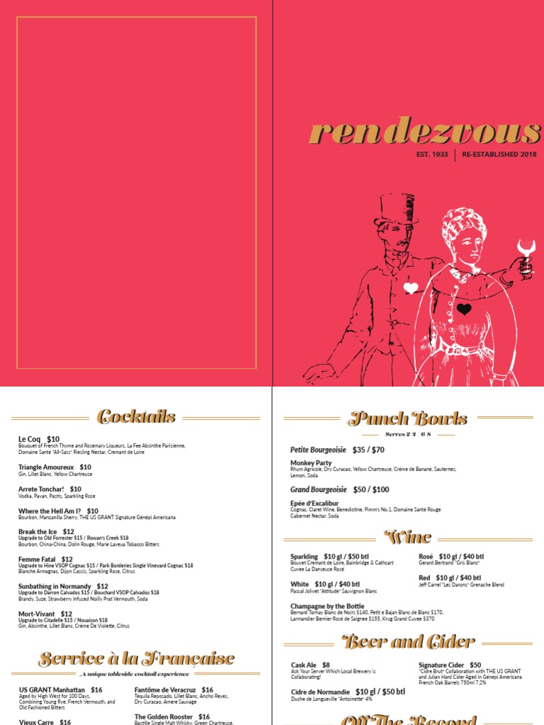 Rendezvous Menu | PDF | Rose | Distilled Drinks