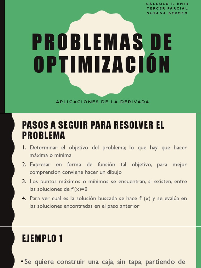 Problemas de Optimización | PDF | Optimización Matemática | Derivado